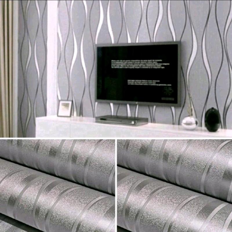 Paket Hemat 4 Roll Wallpaper Sticker Dinding Motif Salur Gelombang ...