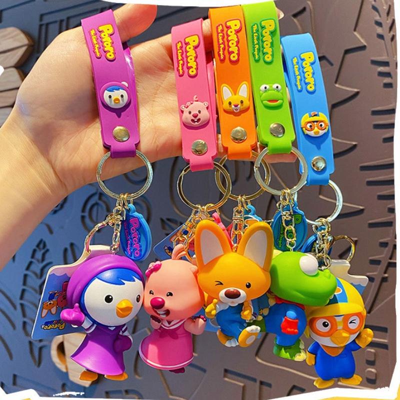 Rantai kunci dengan loket pororo kartun tulen, anak patung Ruby ...