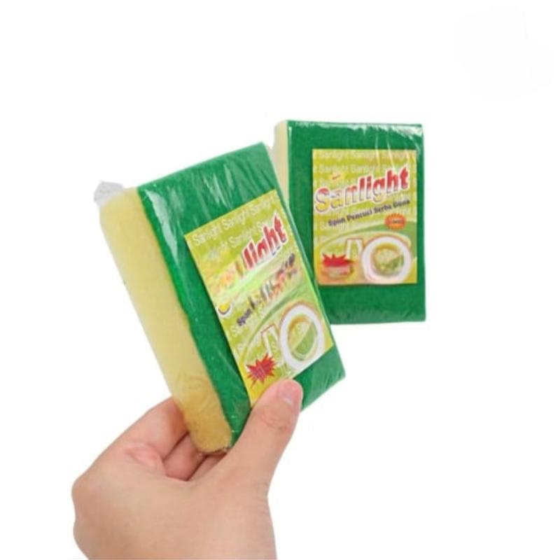 Spon Cuci Piring Kuning Hijau 2Sisi Sanlight Sponge Spons Busa - Shop ...