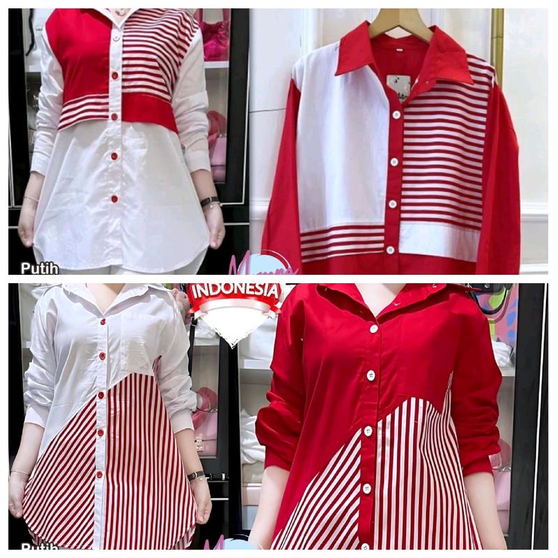 New patriot blouse merah putih garis Katun - Shop | Tokopedia