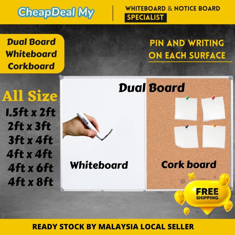 2 dalam 1 Dwi Papan Notis Papan gabus + Papan putih/ All SIZES 2 in 1 ...