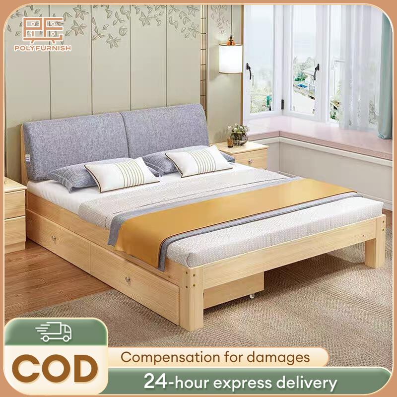 PF-Wooden Queen Bed Frame with HeadBoard/Katil Kayu/Double Bed - TikTok ...