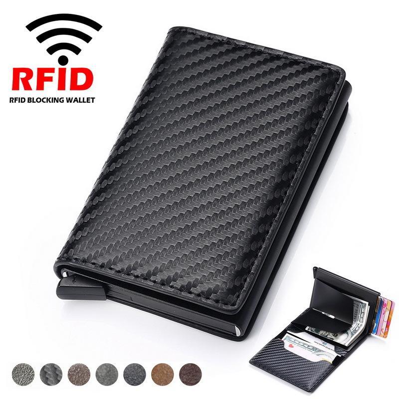 Dompet gentian karbon Rfid untuk lelaki, beg kad, dompet pendek ...