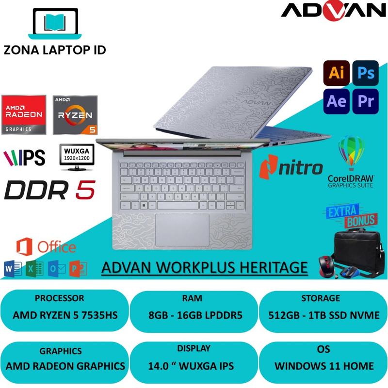 ADVAN WORKPLUS HERITAGE 14 1701 L25B-R57S1 AMD RYZEN 5 7535HS 16GB DDR5 ...