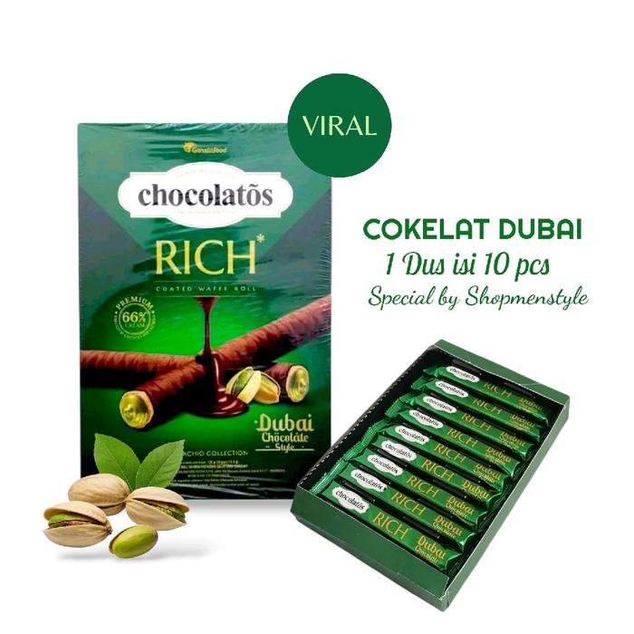 Jual Chocolatos Coklat Dubai Pistachio 1 Box isi 10 pcs Chocolate Rich ...