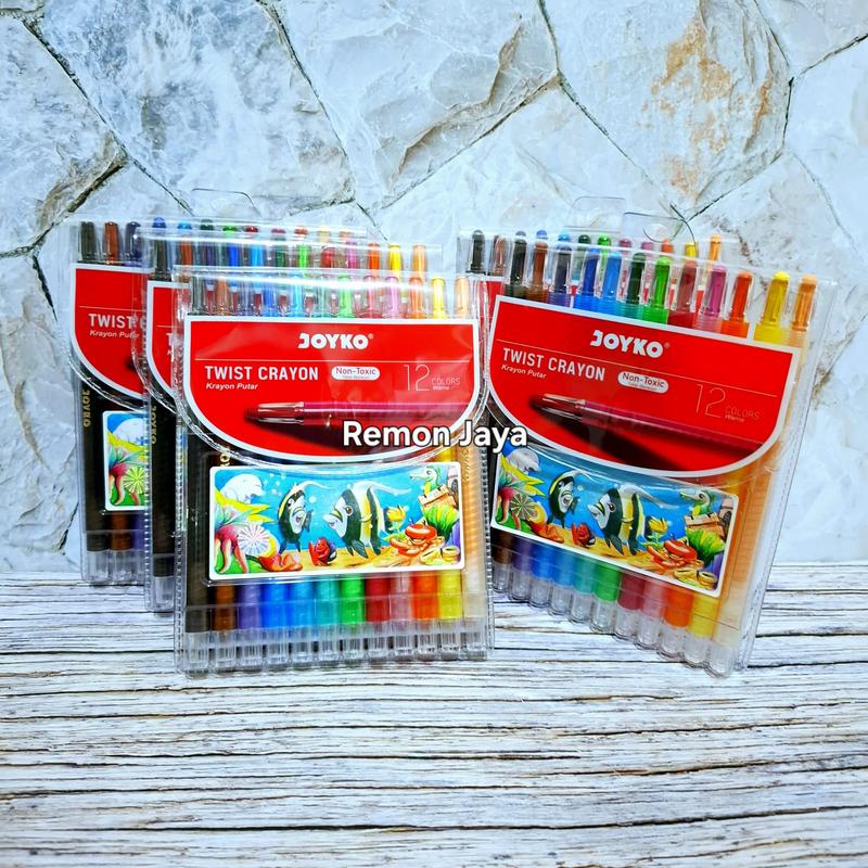Joyko Crayon Putar Twist 12 Warna Panjang - Pensil Warna dengan Desain ...
