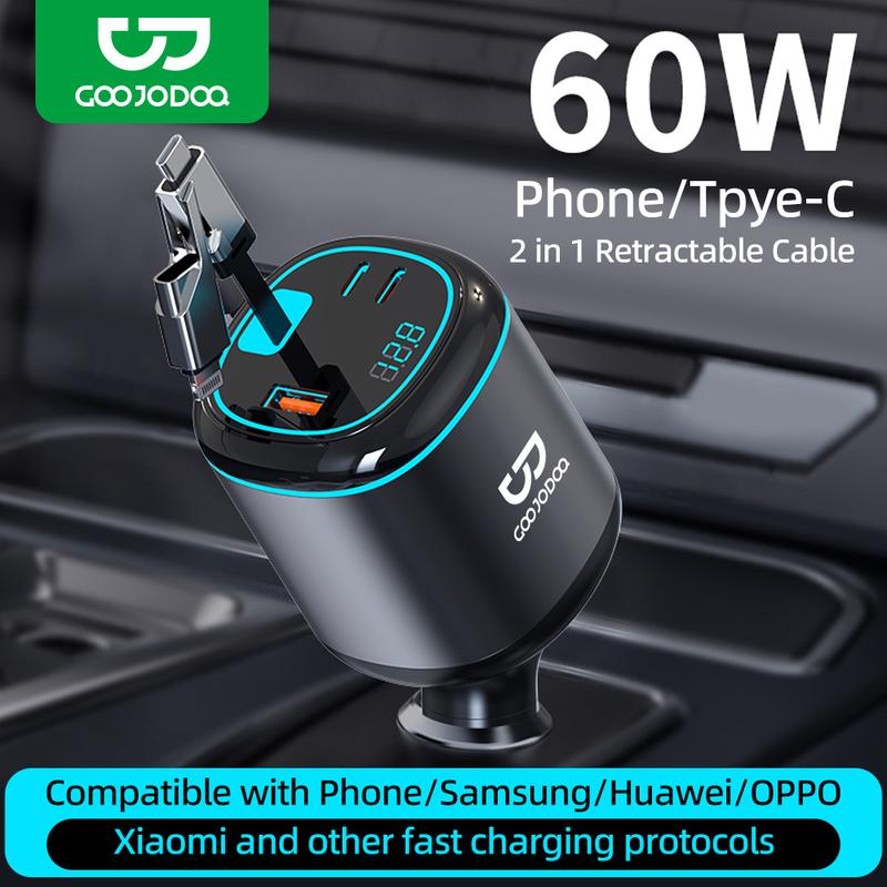 GOOJODOQ 2 IN 1 / 4 IN 1 Car Charger | LED Digital Display 60W - TikTok ...