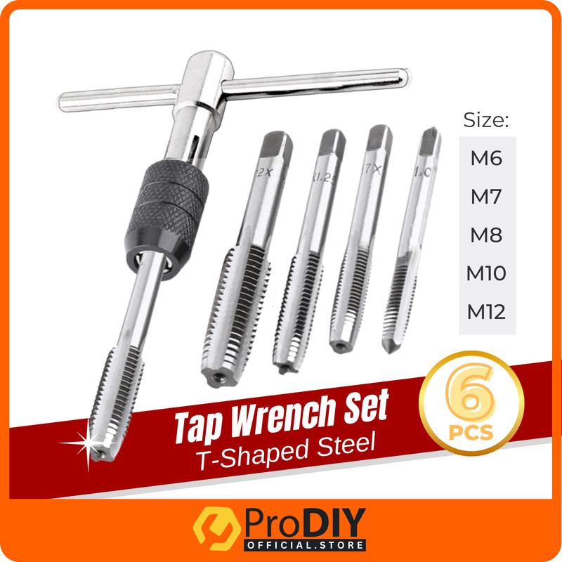 6PCS Set Screw Tap T-shaped Wrench Threading Tapping Hand Steel ...