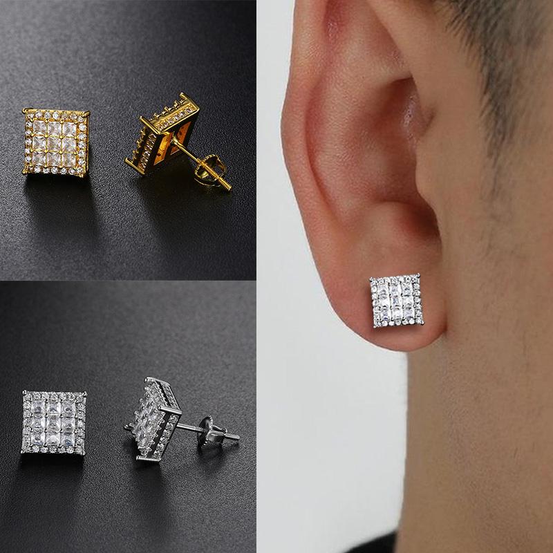 Hip Hop Iced Out Exquisite Stud Earrings for Men Piercing Squares ...