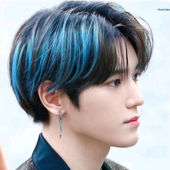 Wig Pria Korea Rambut Pendek Warna Highlight Hitam Biru Kere - Shop ...