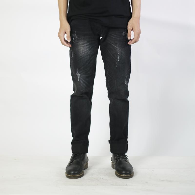 BLVRDNM Celana Ripped Jeans Pria Celana Denim Hitam Panjang Slim - Shop ...