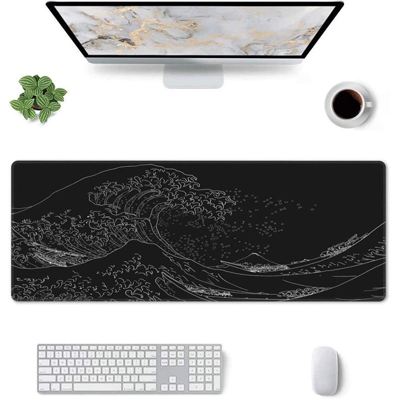 Japan Black Sea Wave Large Mouse Pad, Extended Gaming Mouse Pad ...