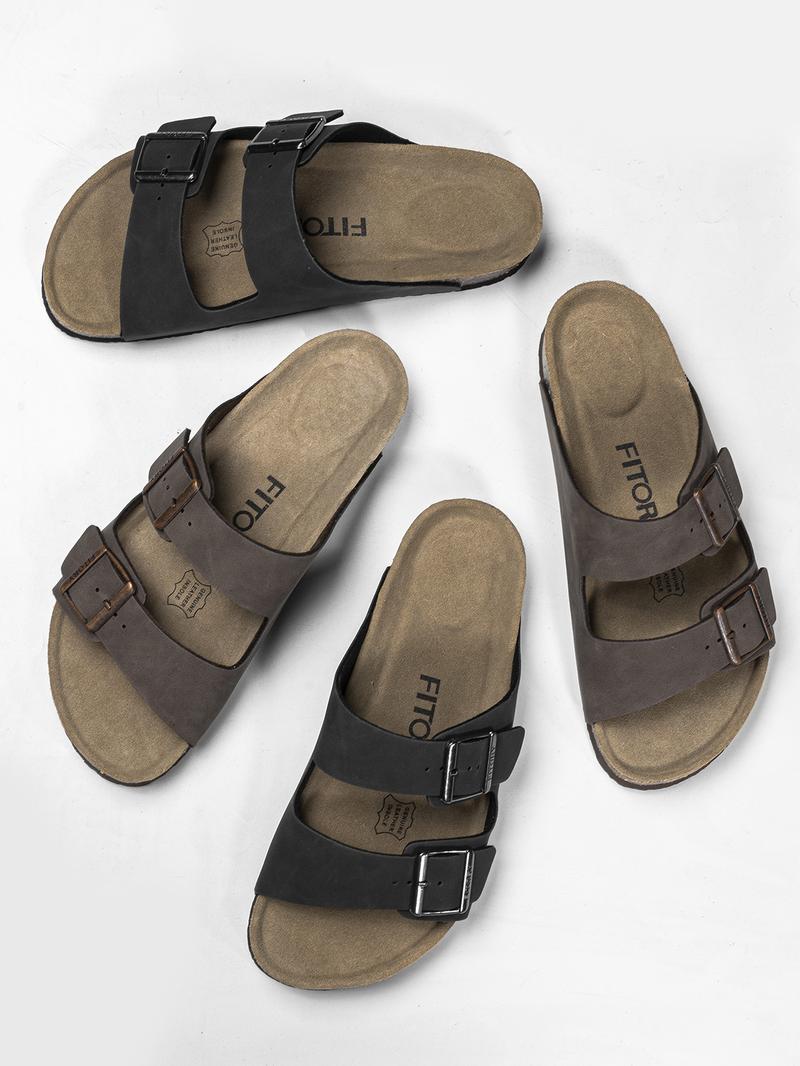 FITORY Mens Sandals, Arch Support Slides with Adjustable Buckle ...