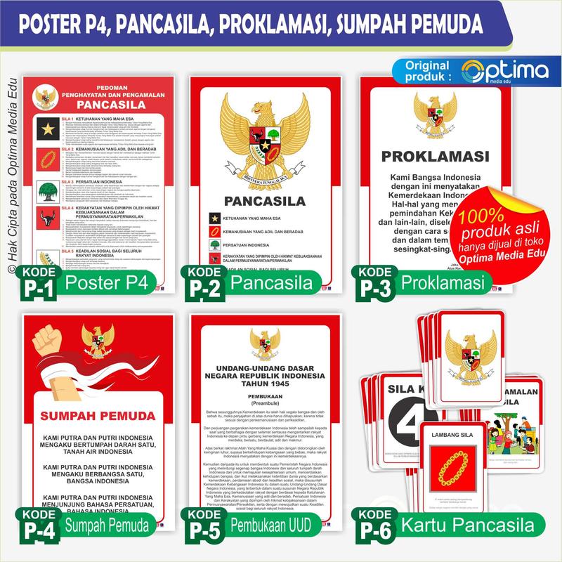 POSTER BUTIR P4 TERBARU, PANCASILA , TEKS PROKLAMASI, SUMPAH - Shop ...