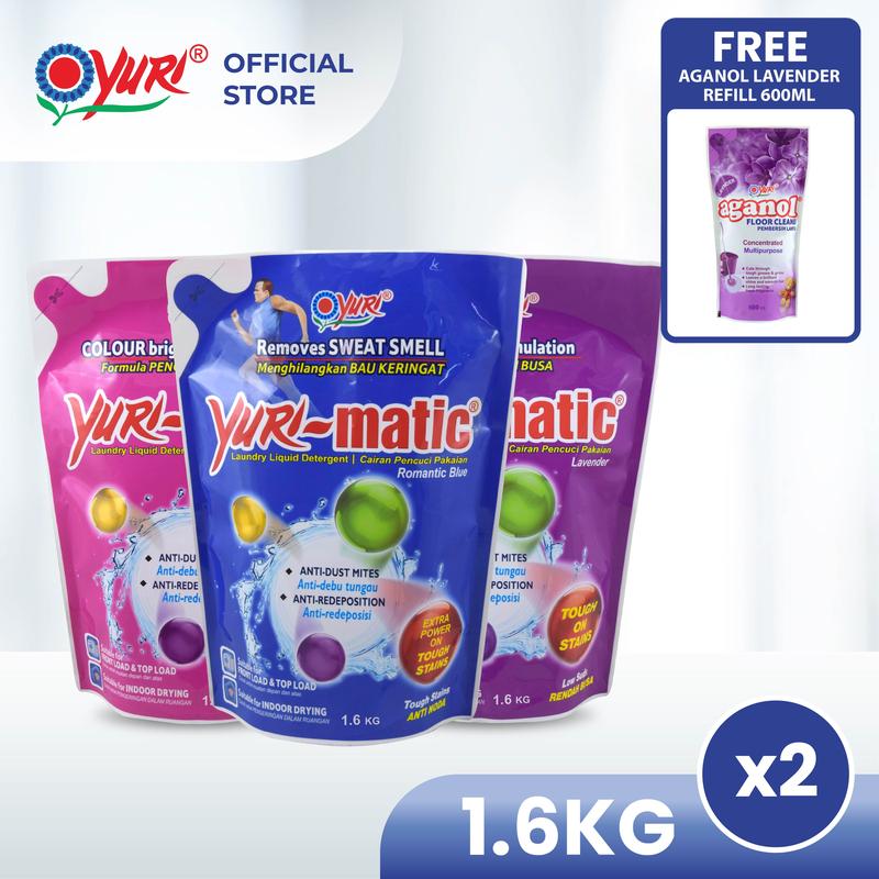 [Twinpack] Yuri-matic Antibacterial Laundry Liquid Refill 1.6Kgx2+Free ...