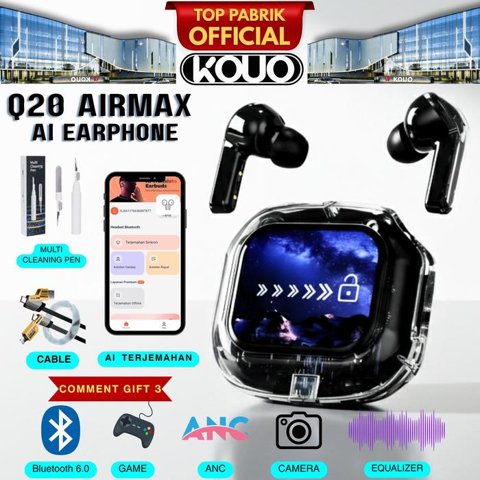 Promo [EXCLUSIVE LIVE]KOUO TWS Q20 AI Earphone Wireless Layar Sentuh ...
