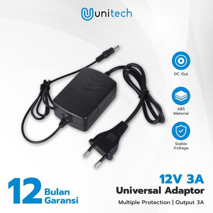 Promo Adaptor 12V 3A Unitech Real Capacity Universal Untuk CCTV Lampu ...