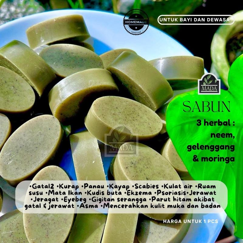 SABUN 3 HERBAL : NEEM GELENGGANG MORINGA untuk kegatalan, cacar ...