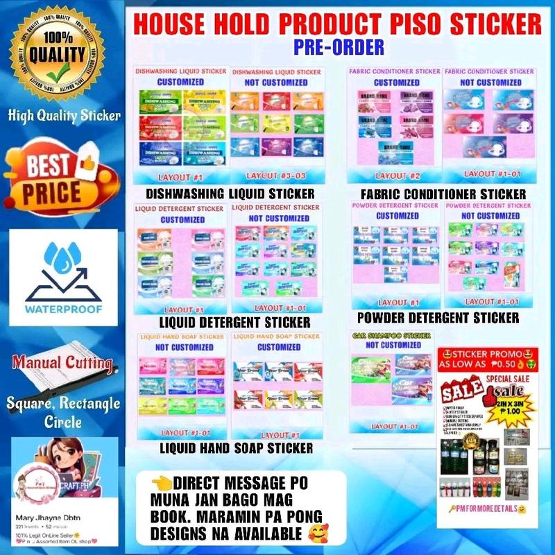PRE ORDER, PISO STICKER DISHWASHING LIQUID, FABCON & MORE WATERPROOF ...