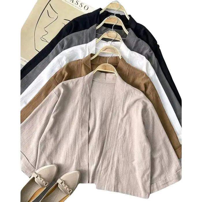 LUWY Outer Wanita OOTD - Outwear Crop Linen Crinkle Basic Cewek - Shop ...