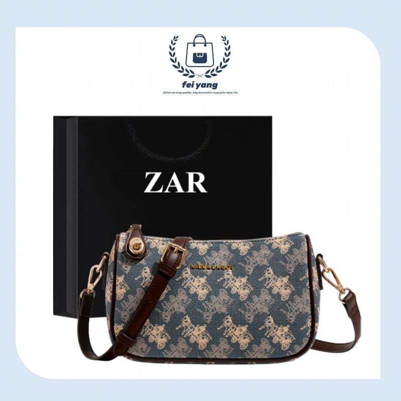 Beg Bahu Selempang, untuk Wanita, Elegan, Biru, dengan Zip, Bahagian ...