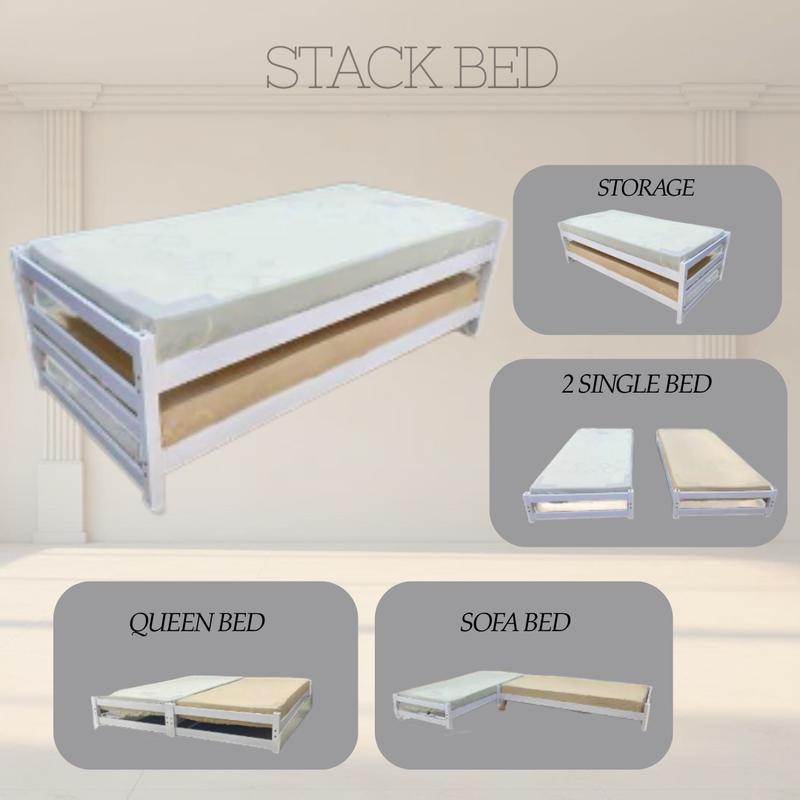 Solid Rubber Wood Single Stack Bed Frame White Only - TikTok Shop Singapore