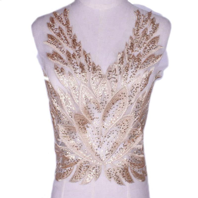 Applique Kolar Sulaman Labuci Bunga Emas, untuk Gaun Malam, 1 Keping ...