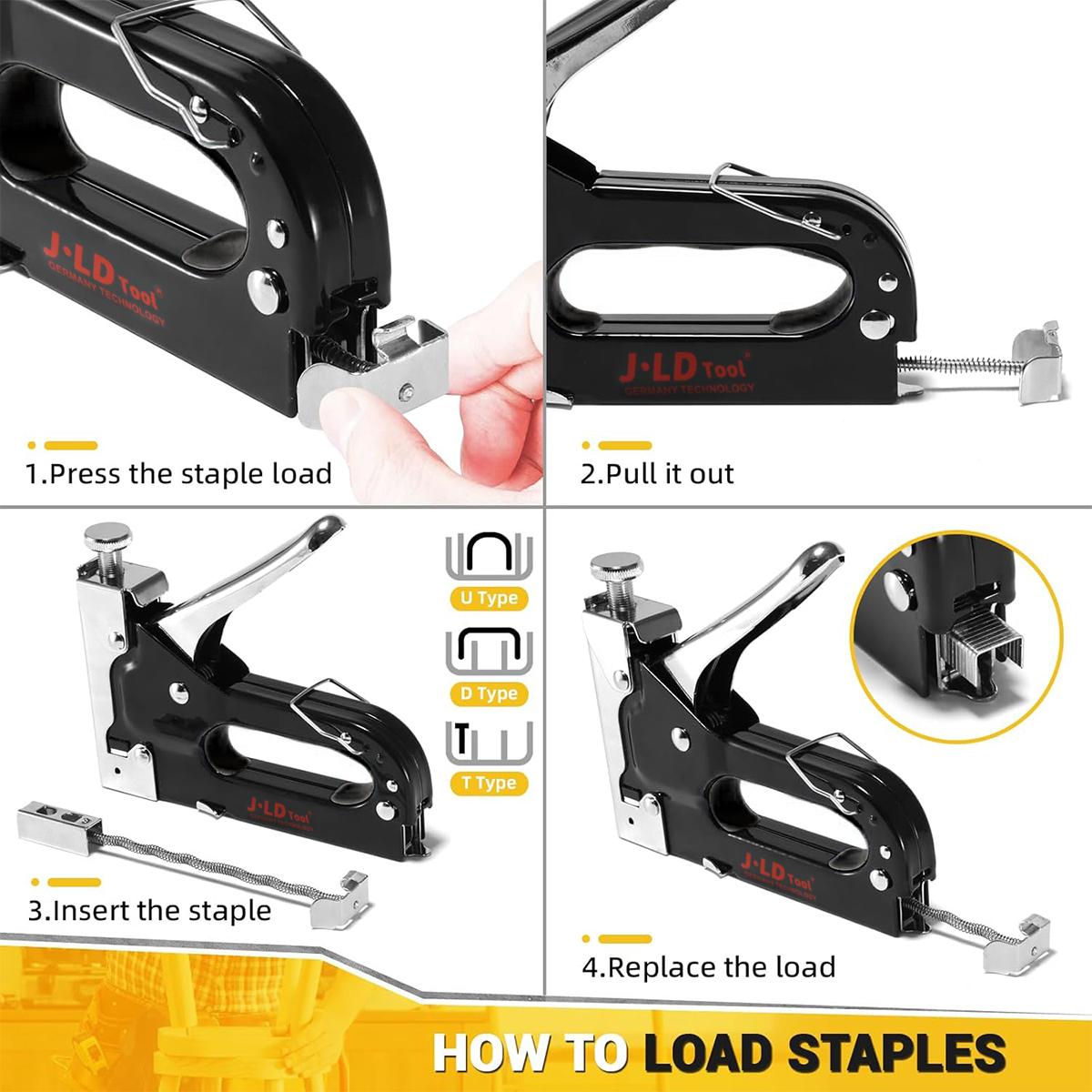 JLD 3-In-1 Upholstery Stapler Gun + U/D/T Staples + Staple Remover ...