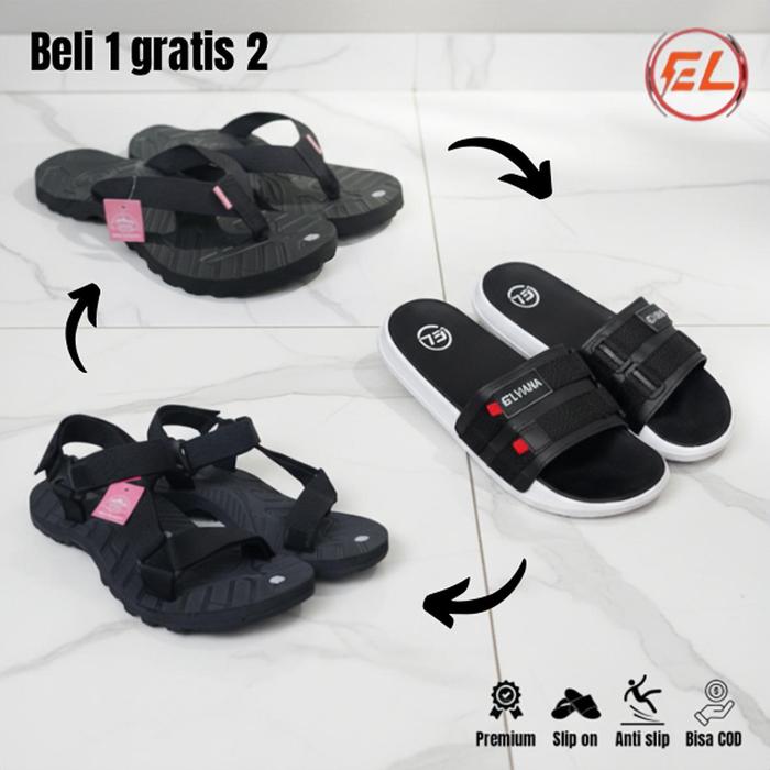 Promo beli 1 gratis 2 sandal slop sandal jepit sandal gunung . lem kuat ...