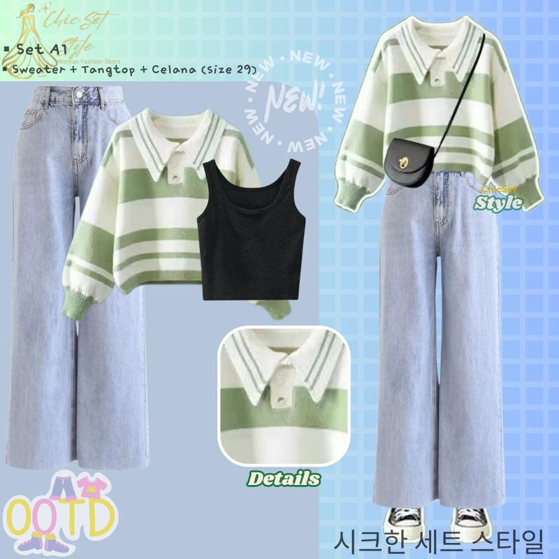 Oneset Atasan Sweater Bawahan Celana Loose Pants Setelan Outfit - Shop ...