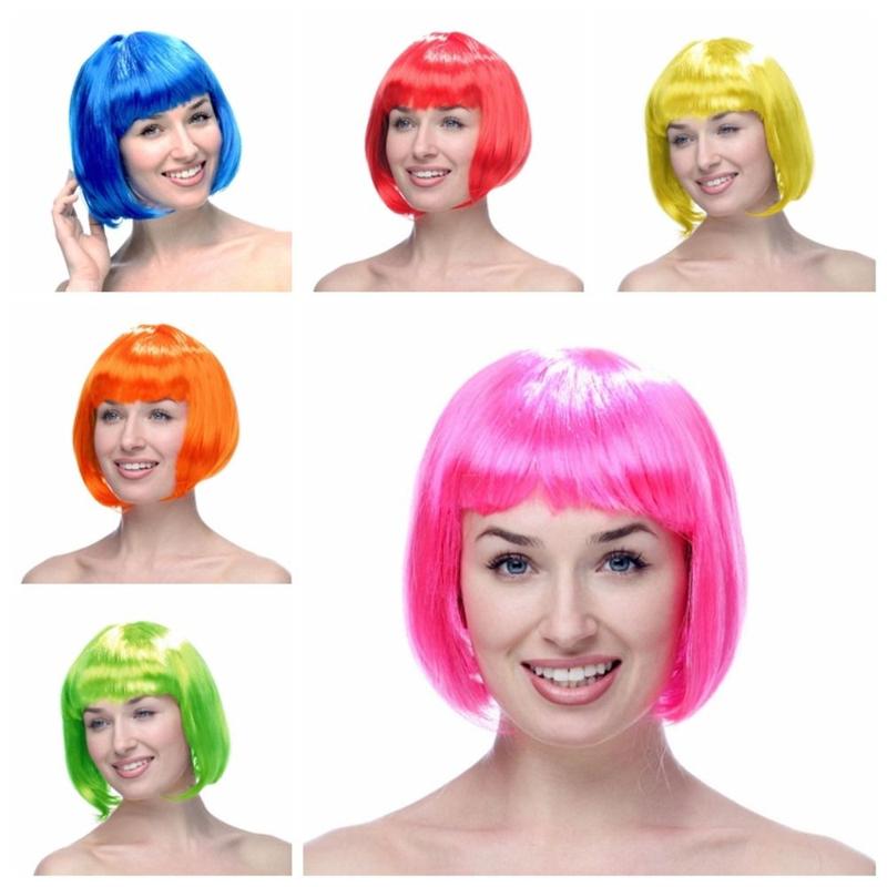 Colored Women Bobo Wig Fashion Funny Blue Cosplay Party Bob Hair ...