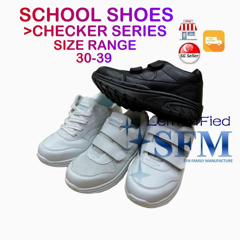 Checker MIX DESIGNS Size Range 30 - 39 School Shoes White PV - TikTok ...