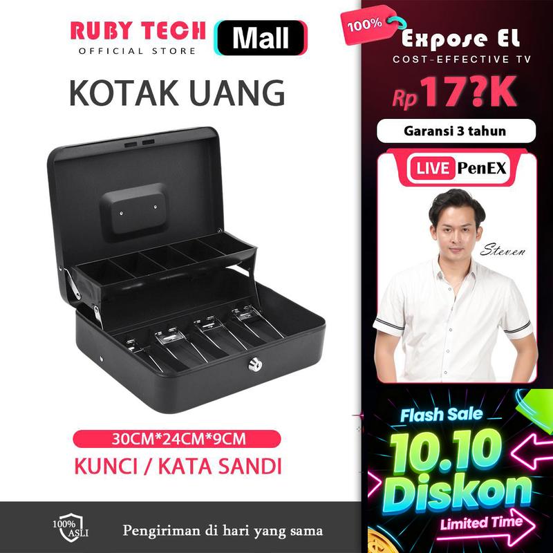 【10.10】Kotak Uang Portable Cash Box Money Box Safety With Lock Security ...