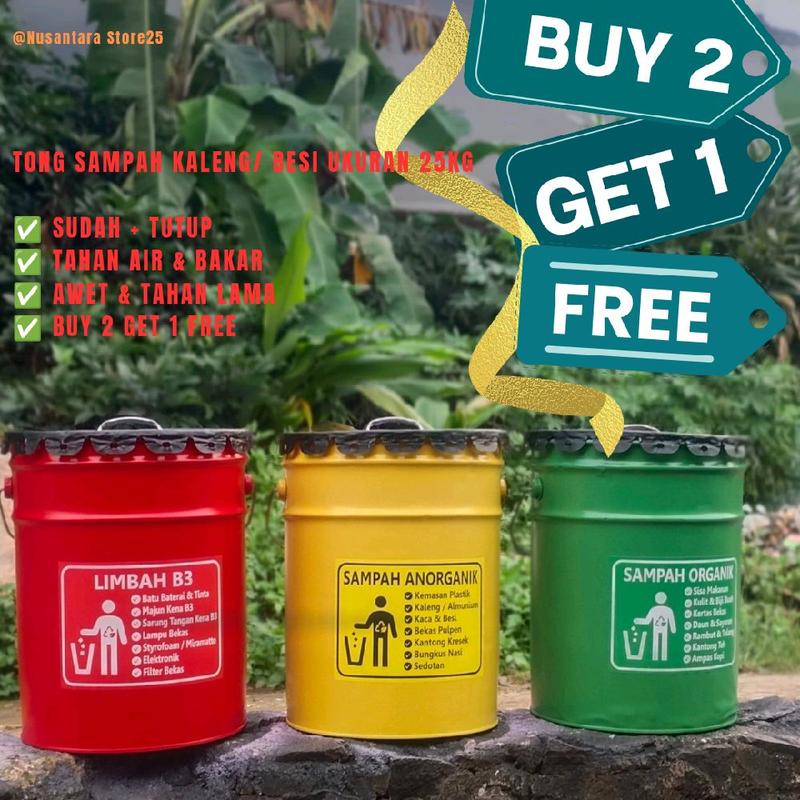TEMPAT SAMPAH KALENG BISA UNTUK BAKAR KAPASITAS 25L 1 SET / 3PCS AWET ...