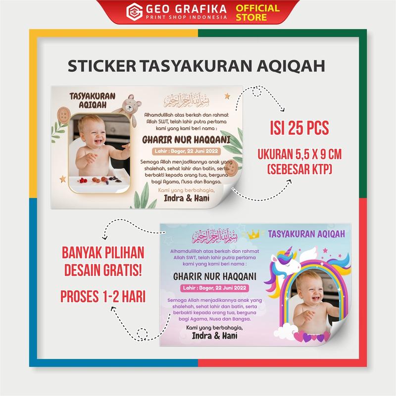 Sticker Tasyakuran Aqiqah Custom Isi 25 pcs - Geo Grafika - Shop ...