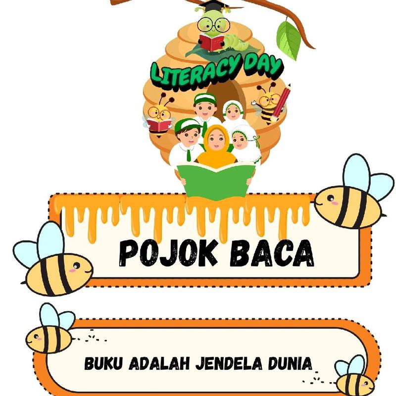 Hiasan Dinding Pojok Baca Tema Literasi Motif Buku & Lebah Ideal untuk ...