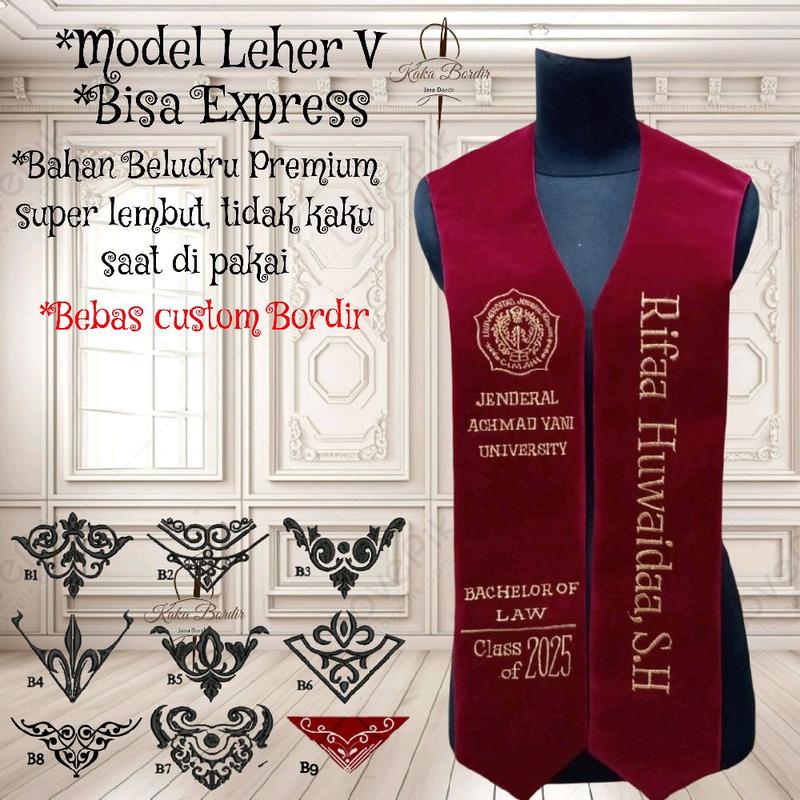 RosePremiumGift Selempang Wisuda Model V Beludru Premium Bordir Rapi ...