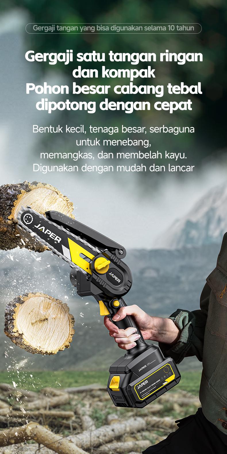 JAPER Gergaji Listrik 6 Inci Mini Portabel Tanpa Kabel Penebangan Kayu ...