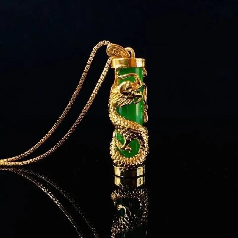 Loket Tiang Naga, Bertatah Jed Hijau, Kalung Perak, Jed Chalcedony ...