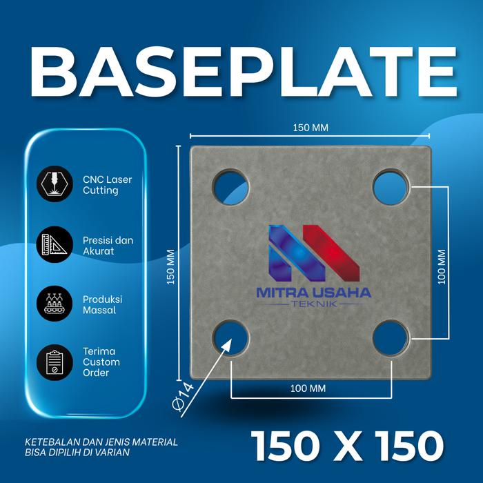 Jual Base Plate Plat Besi 150x150mm Lubang 14mm Potong CNC Laser ...