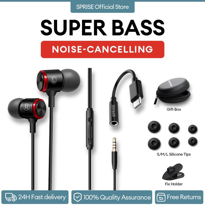 SPRISE Extra Bass Stereo Metal Earphone With Mic Noise Cancelling Wired ...