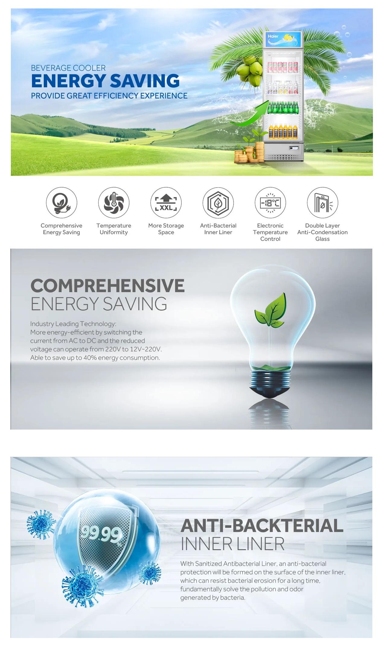 Haier 215L / 320L Hollow Tempered Glass Showcase Chiller With Led Light ...