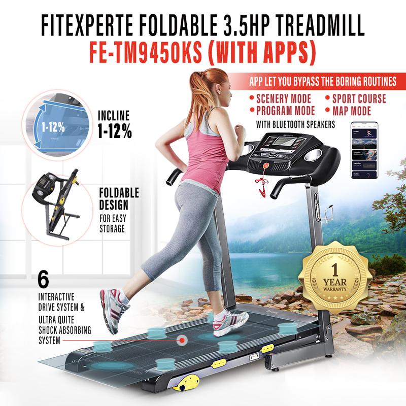 FitExperte Foldable Treadmill FitShow App Bluetooth Speaker 3.5HP Peak ...