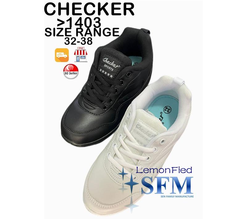 Checker 1403 Lace Size 32 - 39 School Shoes White Black PVC Sneakers ...