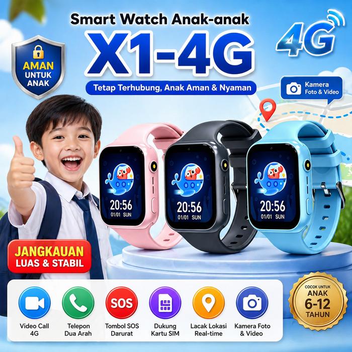 Promo {100% Asli}Anti Air Jam Tangan Anak X1 - 4G Video Call Telepon ...
