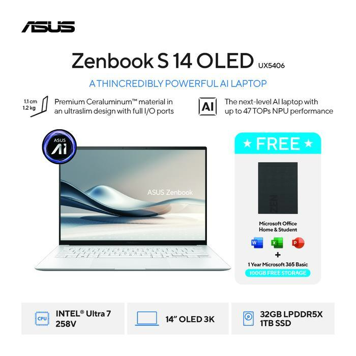 ASUS Zenbook S14 Oled 3K TOUCH UX5406SA ULTRA 7 258V 32GB 1TB W11+OHS ...