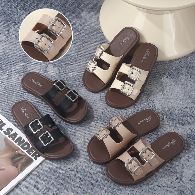 Korean Fashion Women's Sandals - Two-Strap Non-Slip Comfort Slippers ...