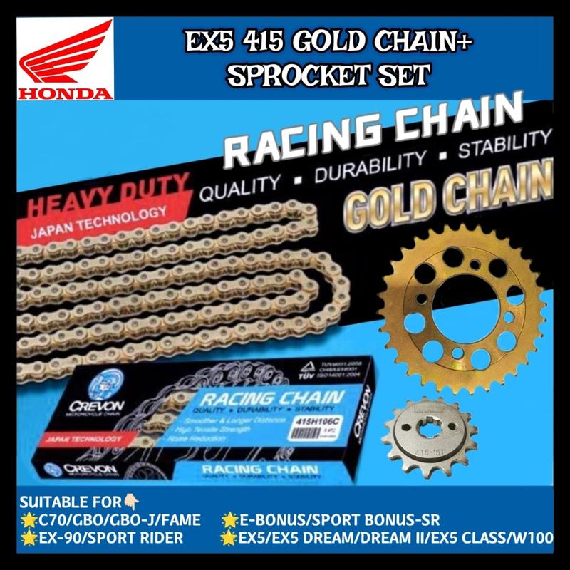 EX5 415 GOLD CHAIN+ SPROCKET COMPLETE SETS FOR HONDA EX5 EX5 - TikTok ...