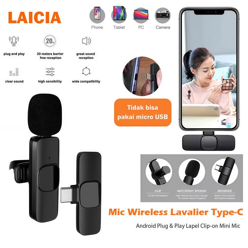 Microphone Portable Wireless Lavalier Mic USB Type C - Iphone/Lightning ...