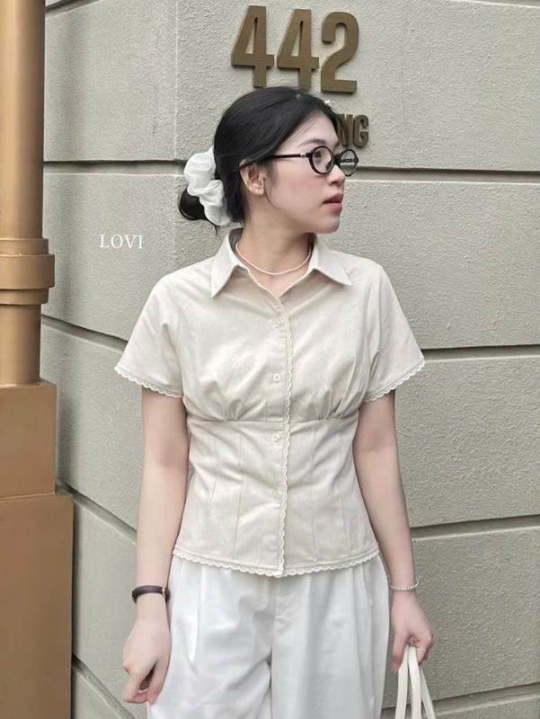 Áo sơmi nữ tay ngắn phối ren KAMI SHIRT- LOVI - TikTok Shop Vietnam